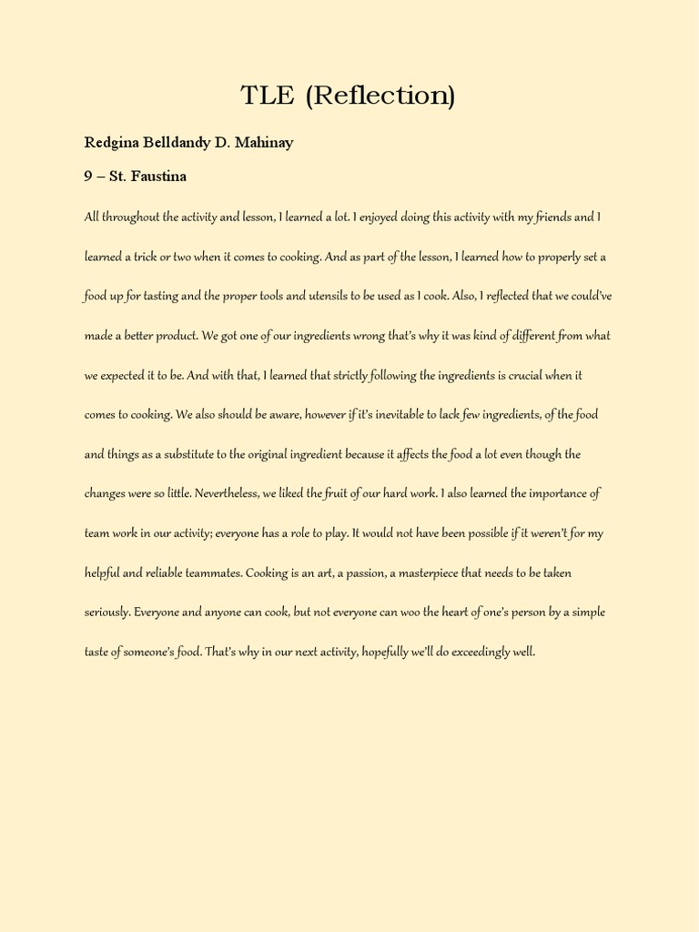 Cooking Reflection and Teamwork Insights | PDF