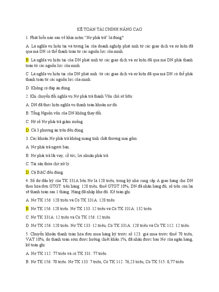 trắc nghiệm ôn GK KTTCNC | PDF