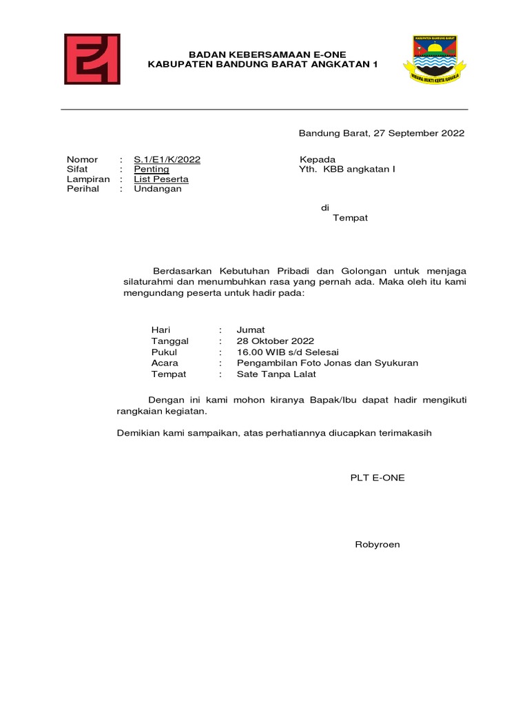 Draft Surat E-OnE | PDF