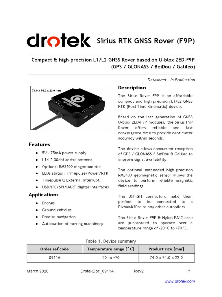 DrotekDoc - 0911A - Sirius RTK GNSS Rover (F9P) | PDF | Computer ...