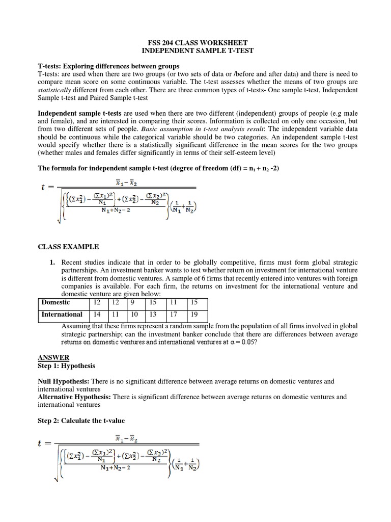 FSS 204 Lecture 7 | PDF | Student's T Test | Sampling (Statistics)