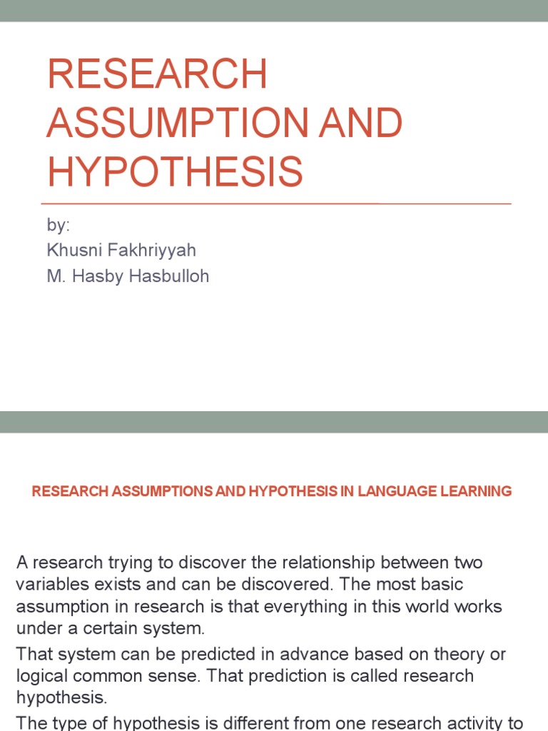 Research Assumption and Hypothesis | PDF | Hypothesis | Statistics