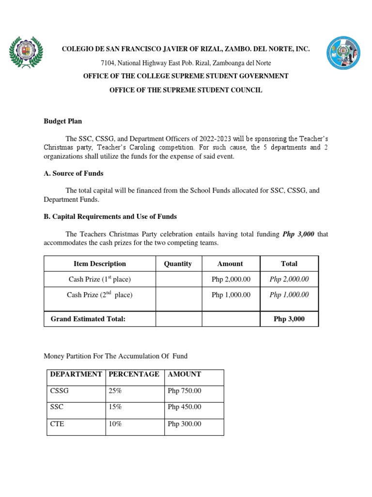 Christmas Party Budget Proposal | PDF | Business | Home & Garden