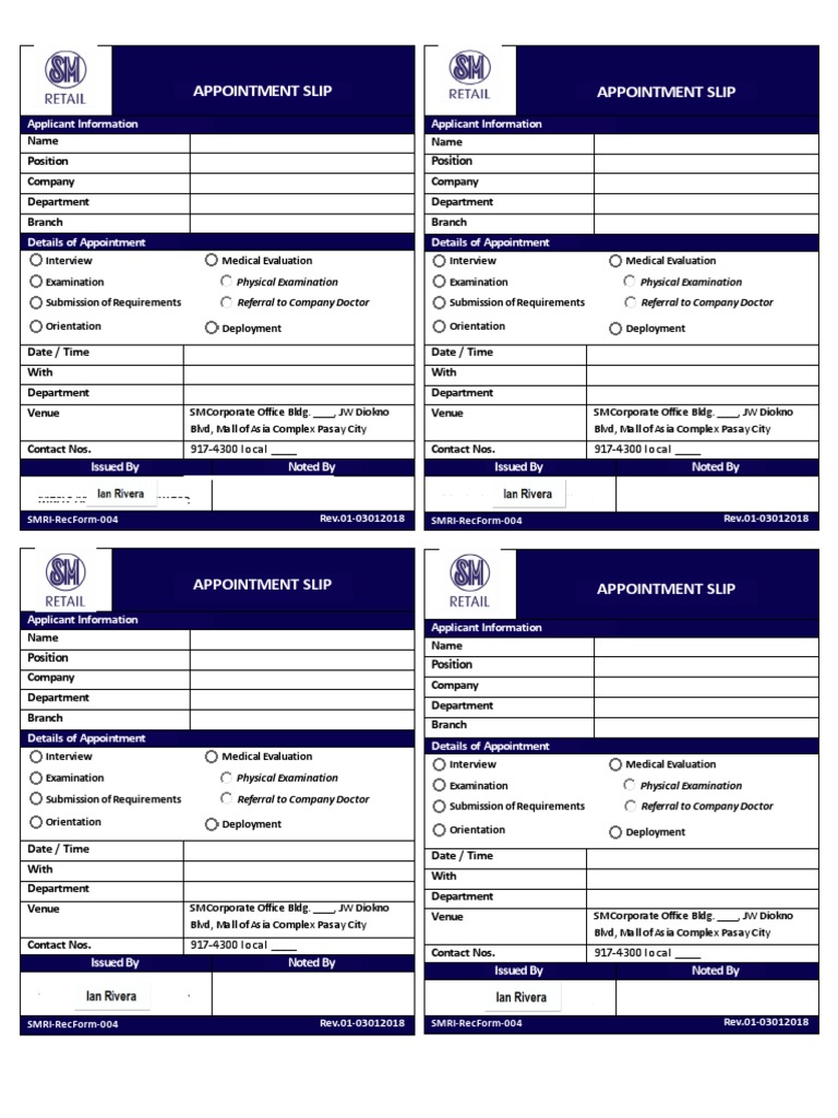 Medical Appointment Slip Template | PDF | Health Care | Medicine
