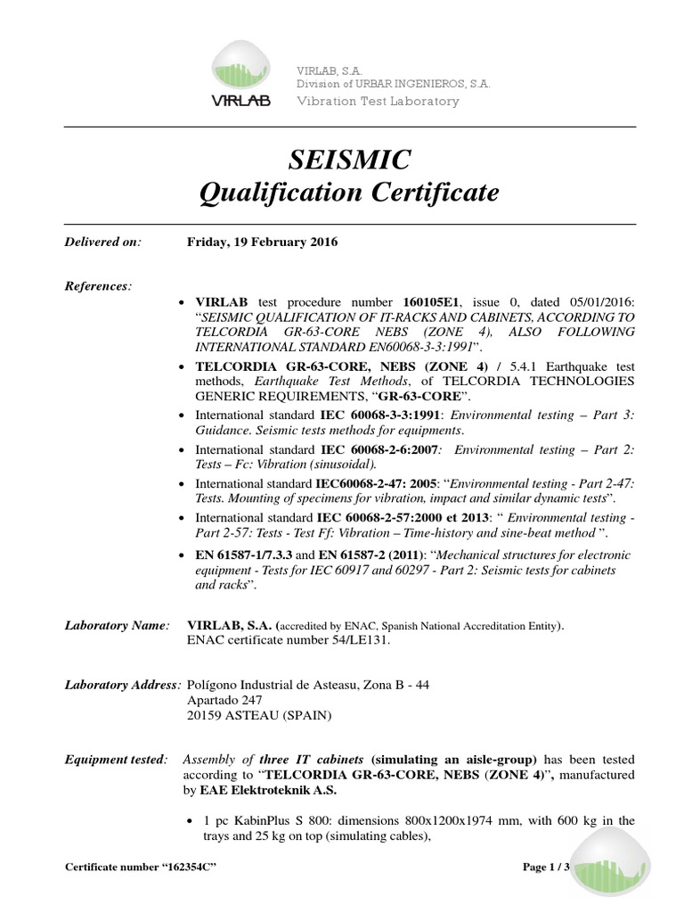 SEISMIC Qualification Certificate | PDF | Frequency | Electrical Engineering