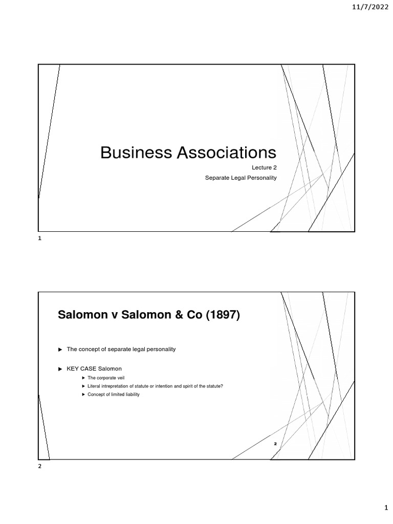Lecture 2 Separate Legal Personality | PDF | United Kingdom Insolvency ...