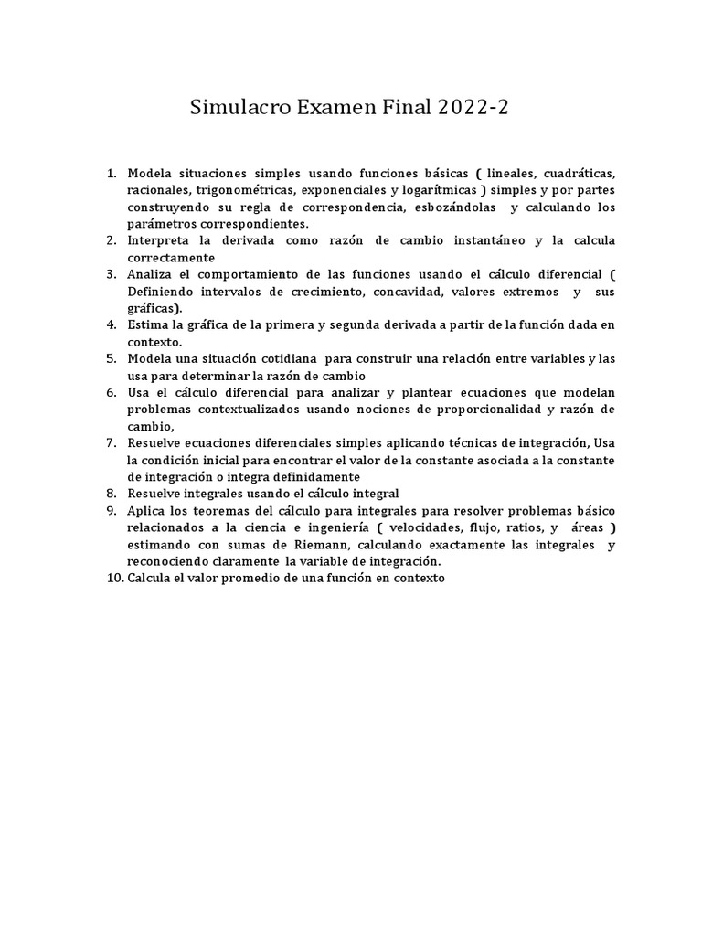 Simulacro Examen Final 2022 2 M2-1-4 | PDF | Integral | Ecuaciones
