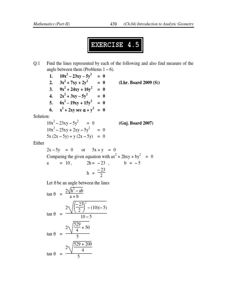 Analytical Geometry Exercise 5 | PDF | Equations | Analytic Geometry