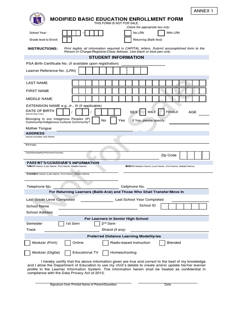 Basic Enrollment Form | PDF | Learning