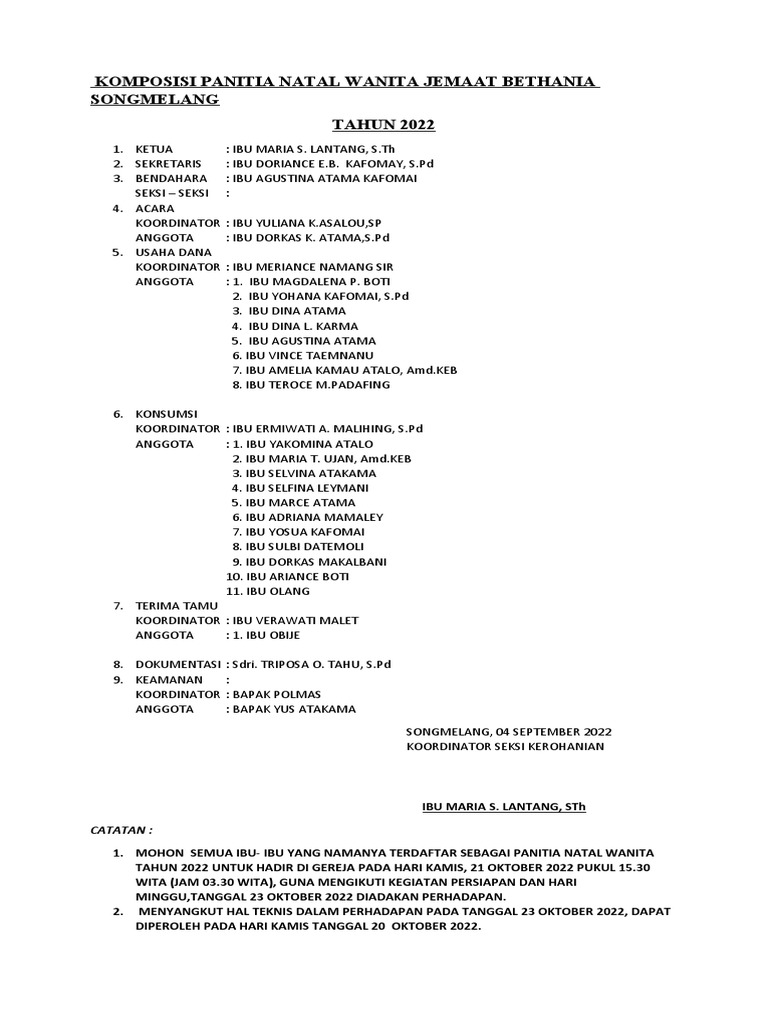 SK Panitia Natal Wanita | PDF