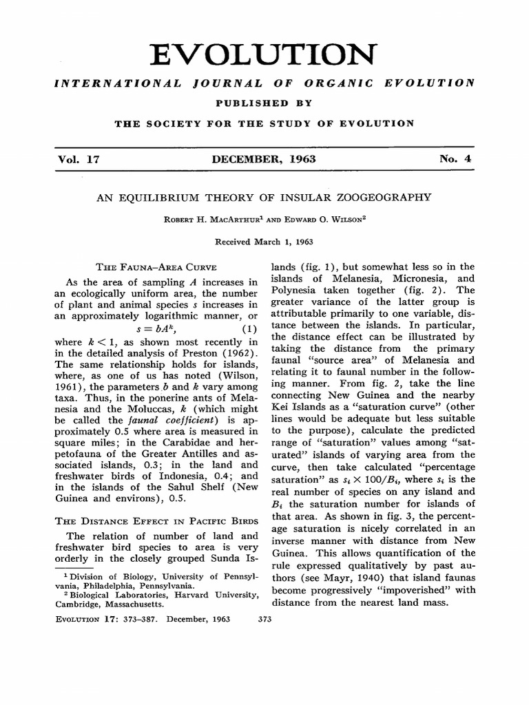 MacArthur and Wilson - 1963 - AN EQUILIBRIUM THEORY OF INSULAR ...