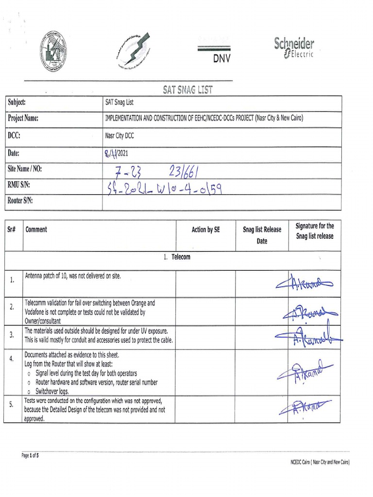 7.23 Cleared Snag List | PDF