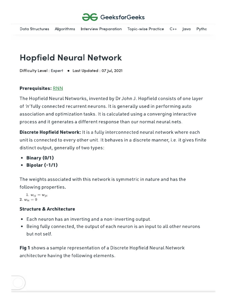 Hopfield Network Model | PDF