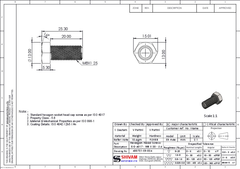 Hexagon Head Screw ISO 4017 - M8 X 20 - 5.6 | PDF | Screw | Metalworking