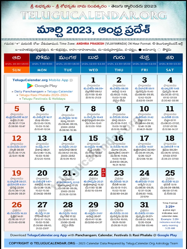 Andhra Pradesh Telugu Calendar 2023 March PDF | PDF