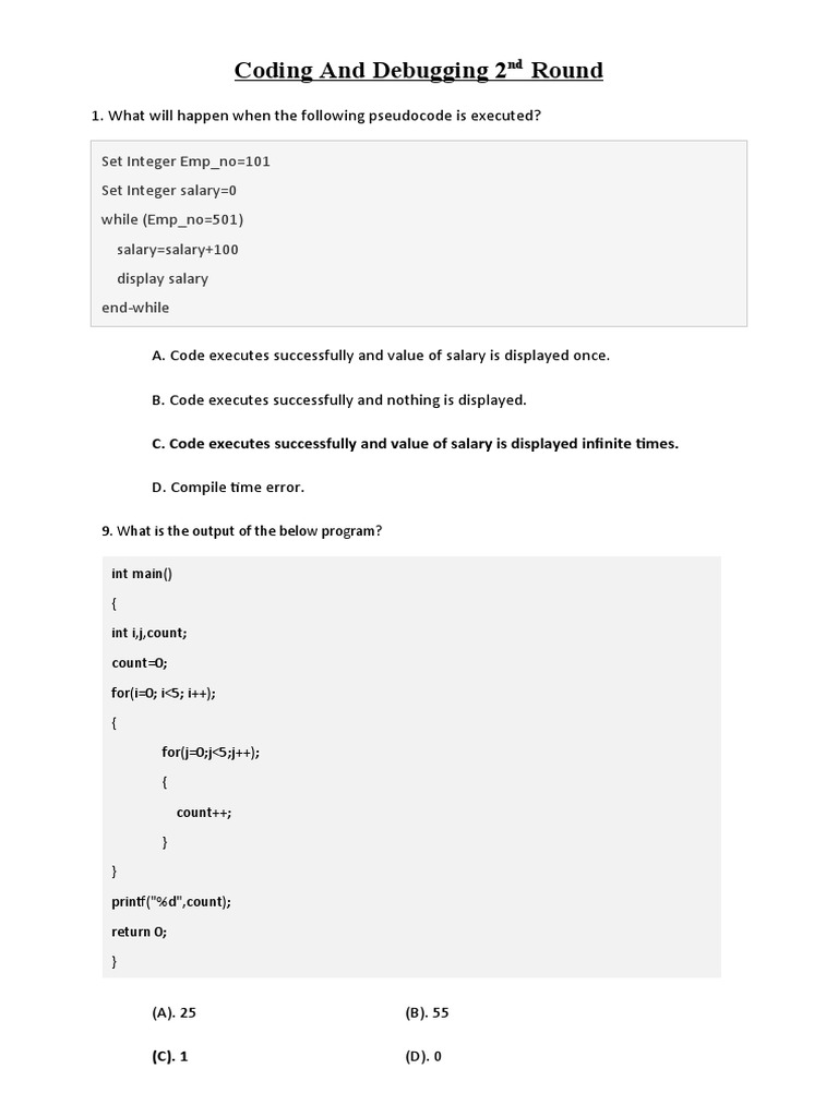 Coding and Debugging 2nd Round | PDF | Computer Science | Software ... Coding and Debugging 2nd Round | PDF | Computer Science | Software ...