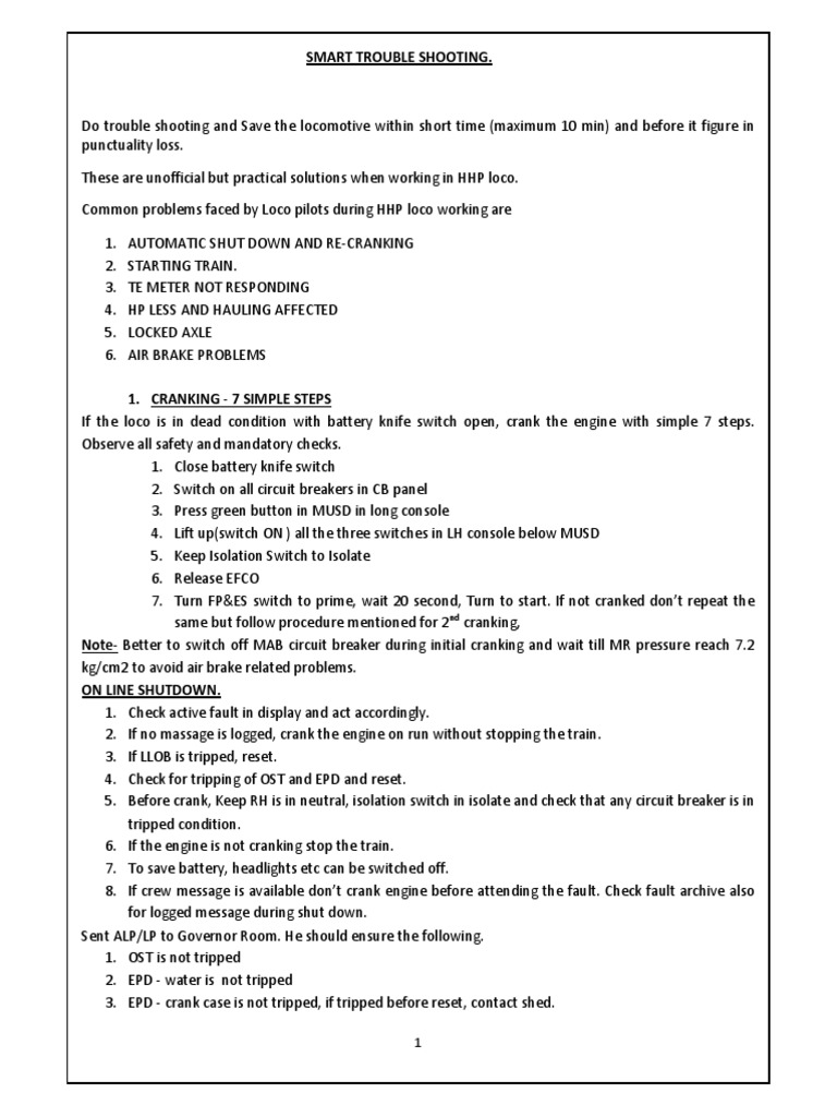 HHP Loco Trouble Shooting | PDF | Electric Motor | Machines