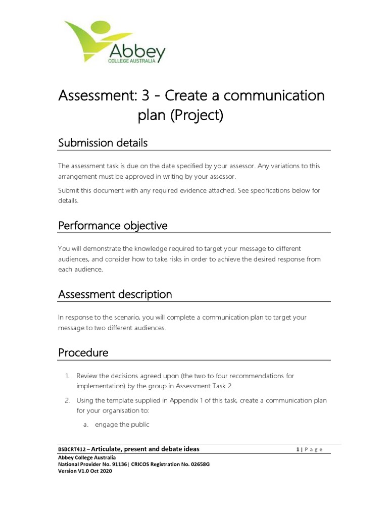 Assessment Task 3 | PDF | Communication | Risk