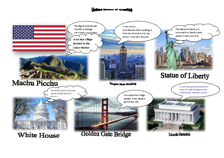 America's flag, Statue of Liberty, White House & Golden Gate Bridge | PDF