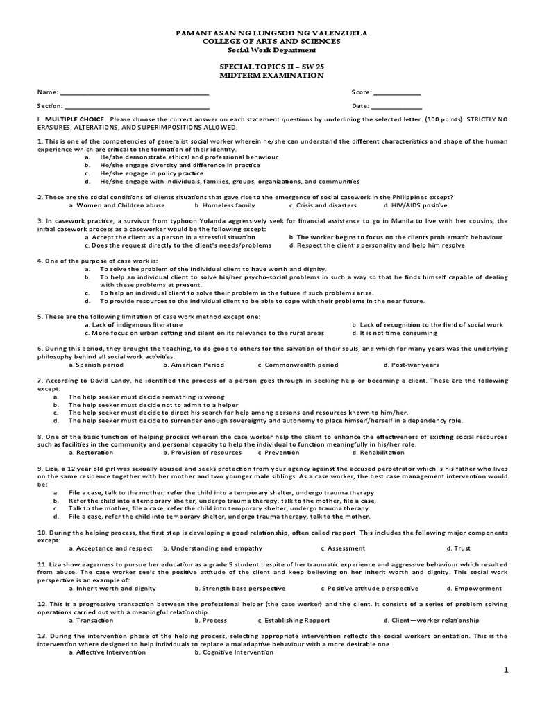 SW 25 - MIDTERM EXAMINATION STUDENTS COPY Underline | PDF ...