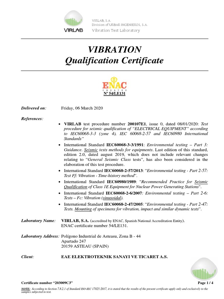 E-Kabin H, E, M and HM Seismic Qualification Certificate | PDF ...