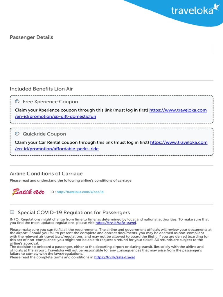 Example of Flight Ticket Details | PDF