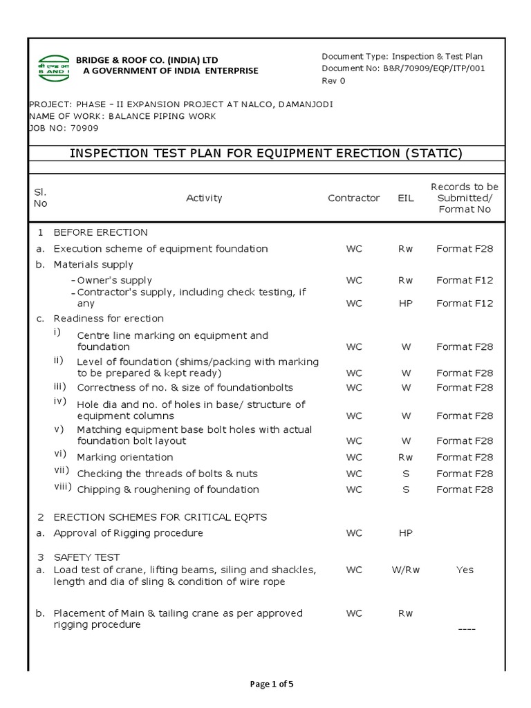 Itp Equipment (Static) | PDF | Crane (Machine) | Manufactured Goods