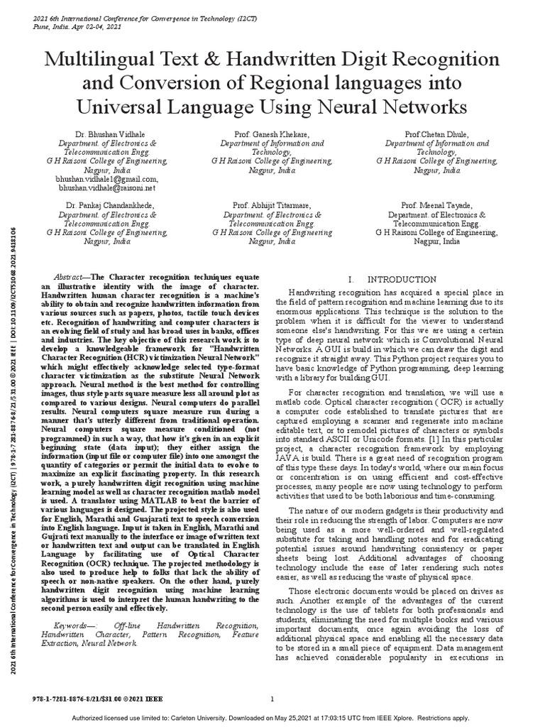 Vidhale 2021 | PDF | Optical Character Recognition | Computing