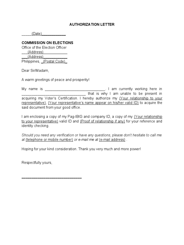 Example Commission On Election Authorization Letter | PDF