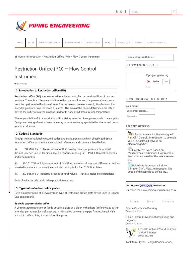 Restriction Orifice | PDF | Valve | Flow Measurement