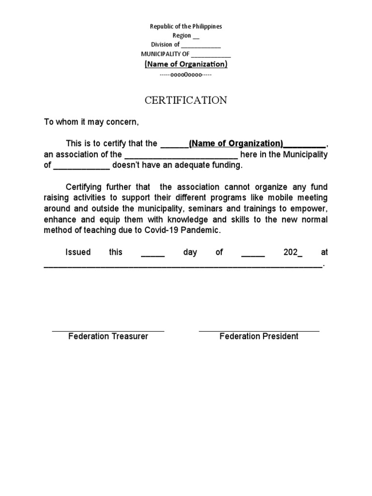 CERTIFICATION For Inadequate Funding | PDF