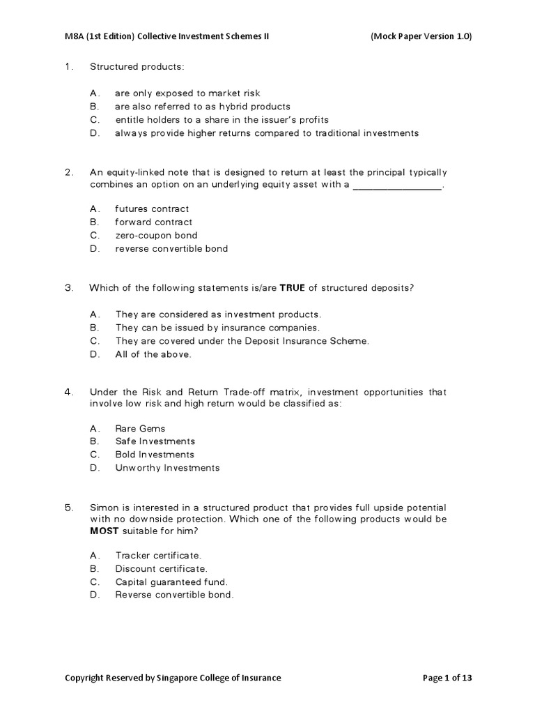 Cmfas Module 8a 1st Edition Mock Paper | PDF | Exchange Traded Fund ...