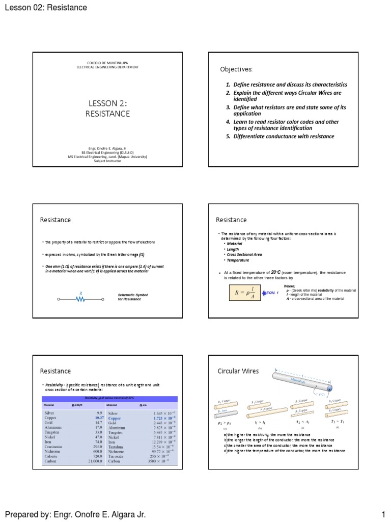 Lecture 02 Resistance | PDF | Electrical Resistance And Conductance | Resistor