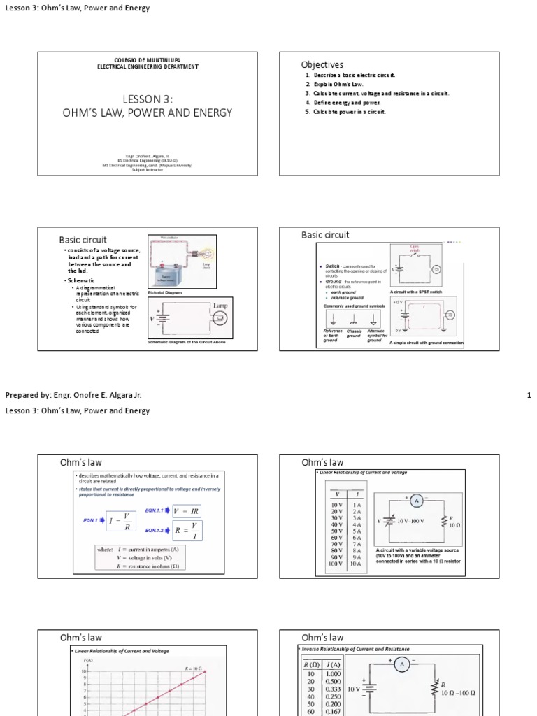 Lecture 03 Ohm's Law, Power and Energy | PDF | Electrical Network | Voltage