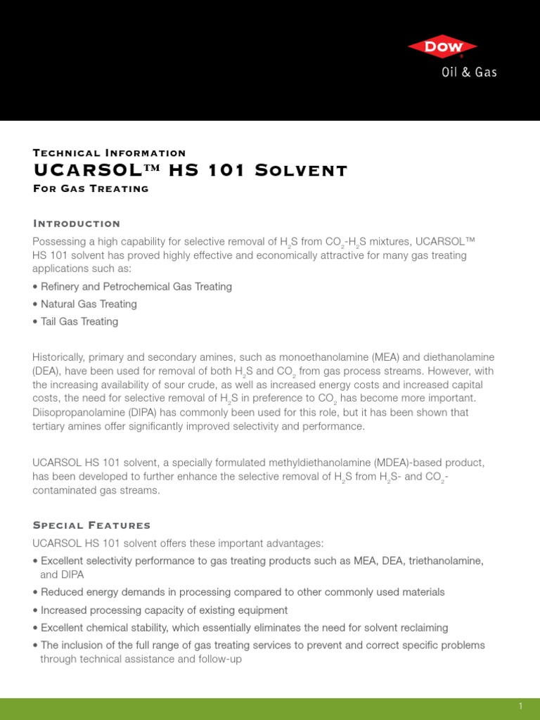 812 00117 01 Ucarsol Hs 101 Solvent For Gas Treating Application | PDF ...