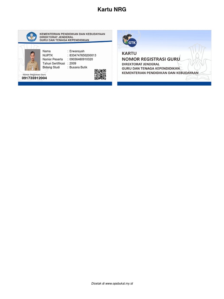 Contoh Kartu NRG Guru Sertifikasi | PDF