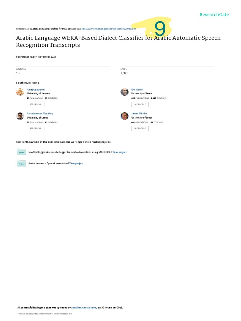 Arabic Automatic Speech Recognition Transcripts | PDF | Arabic | Cross Validation (Statistics)