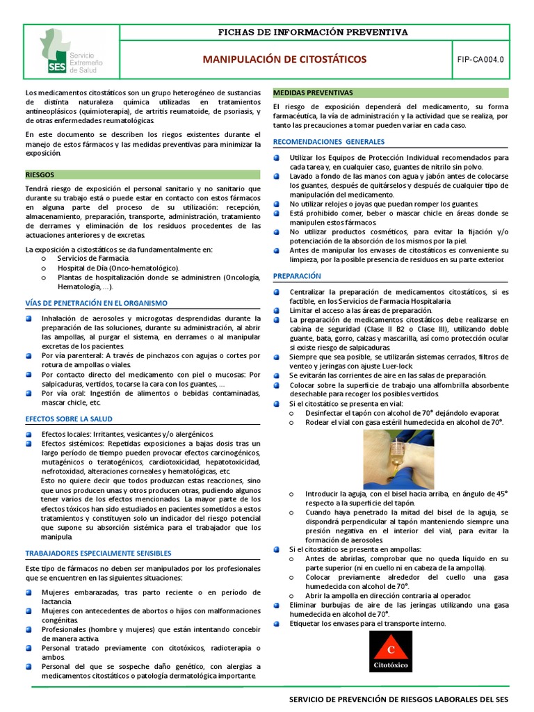 Manipulación Citostáticos SES | PDF | Medicamentos con receta ...