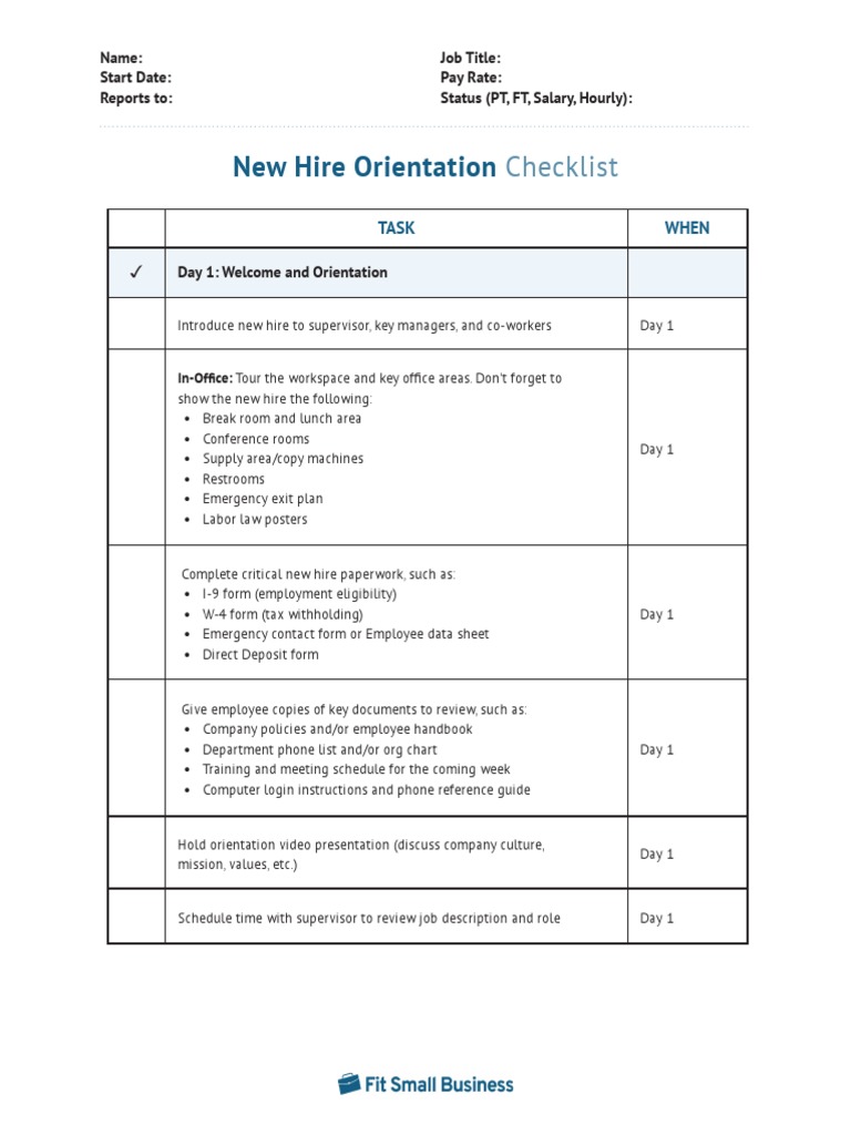 New Hire Orientation Checklist Template | PDF | Employment | Irs Tax Forms