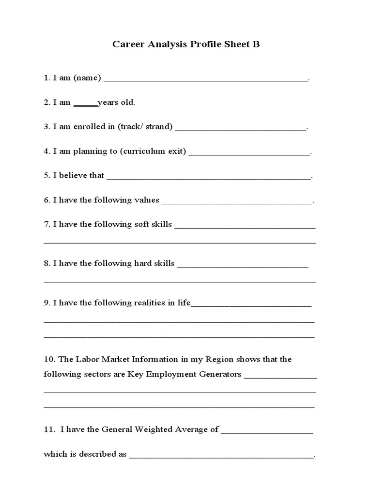 Career Analysis Profile Sheet B | PDF | Career & Growth | Business
