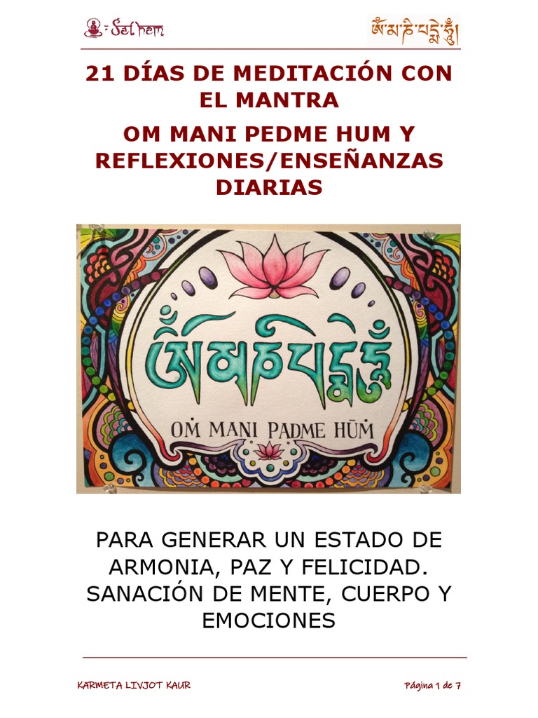 21 Días de Meditación Con El Mantra Om Mani Pedme Hum y Reflexionesok ...
