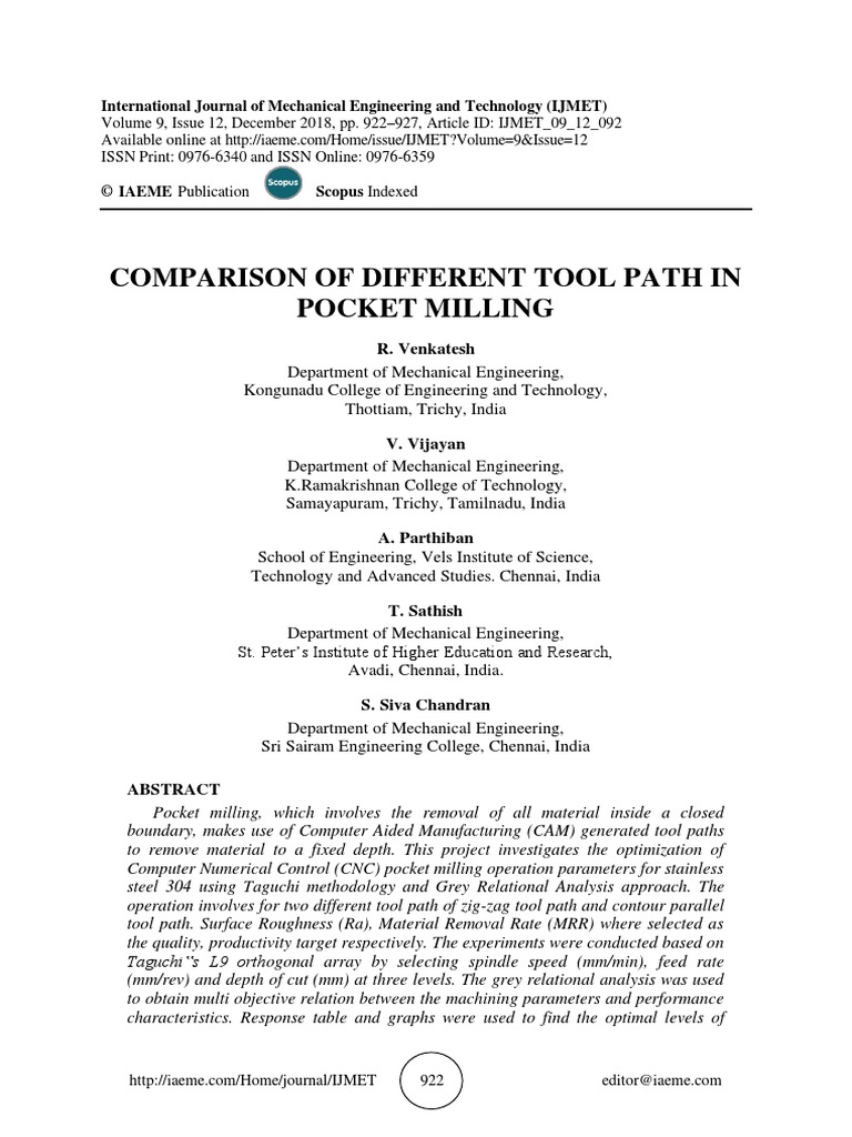 Comparison of Different Tool Path in Pocket Milling | PDF | Machining ... Comparison of Different Tool Path in Pocket Milling | PDF | Machining ...