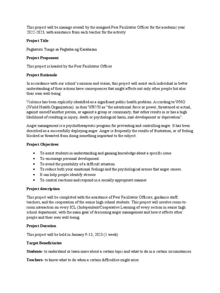 Peer Facilitator Action Plan Anger Management | PDF | Anger | Feeling