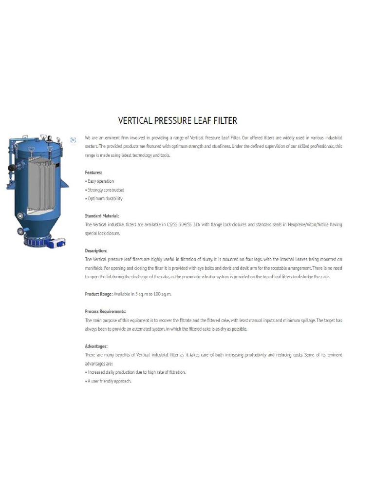 Vertical Pressure Leaf Filter | PDF
