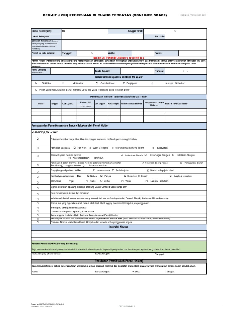 Permit Pekerjaan Di Ruang Terbatas | PDF Permit Pekerjaan Di Ruang Terbatas | PDF