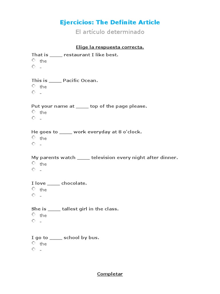 EJERCICIOS Articulo Definido | PDF