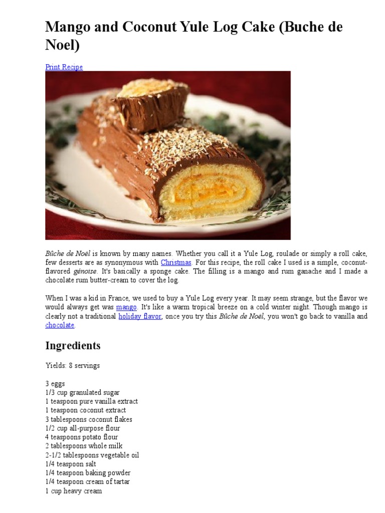 Mango and Coconut Yule Log Cake | PDF | Cakes | Chocolate