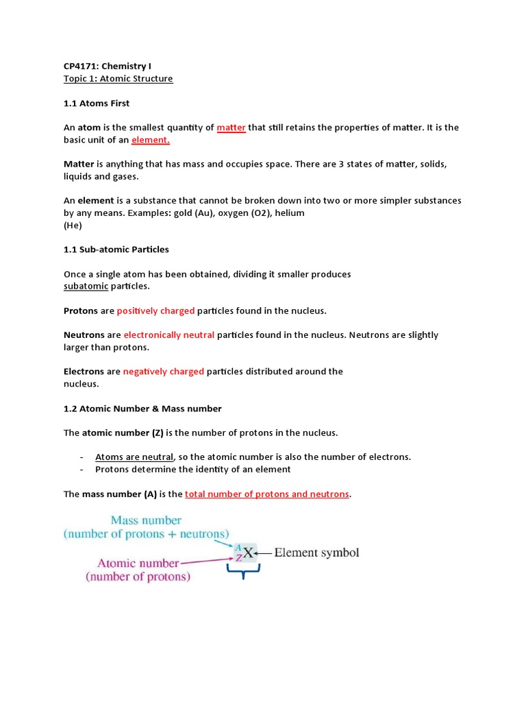 Chemistry I: Atomic Structure Overview | PDF | Electron Configuration ...