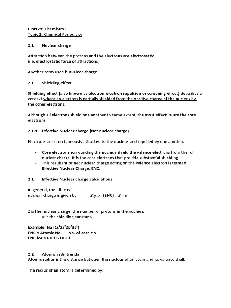 Topic 2 Chemical Periodicity | PDF | Atomic Nucleus | Atoms