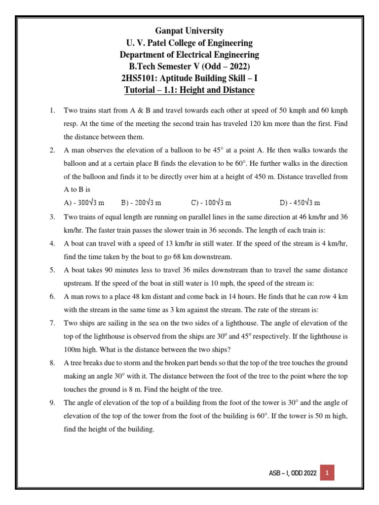 Aptitude Building: Height & Distance Problems | PDF | Speed | Natural ...